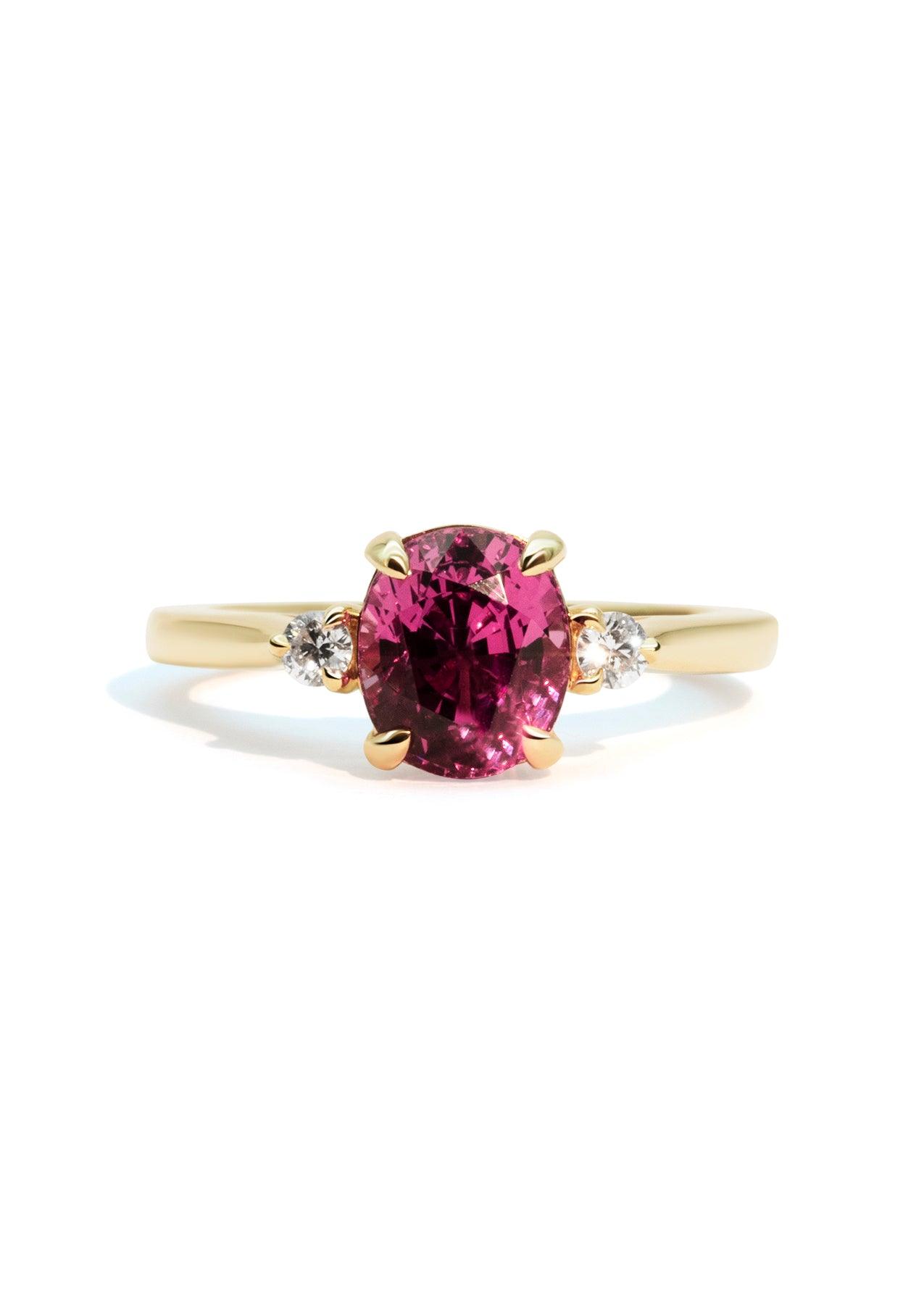 The Ada 18ct Yellow Gold Ring with 2.5ct Oval Cut Spinel & Side Diamon ...