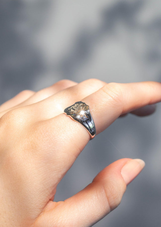 The Theo 9ct White Gold Vintage Crest Signet Ring – Molten Store